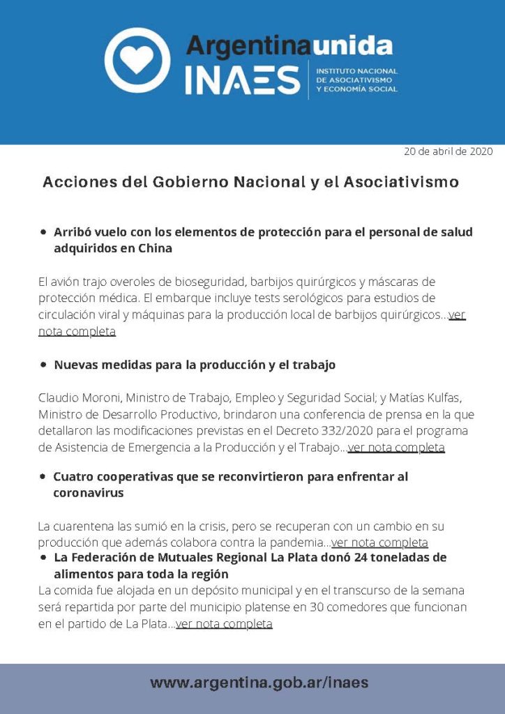 Novedades INAES – Federación